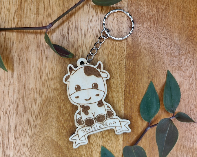 Wooden Cow Keychain, Walnut Wood, Animal Keychain, Environmental ...