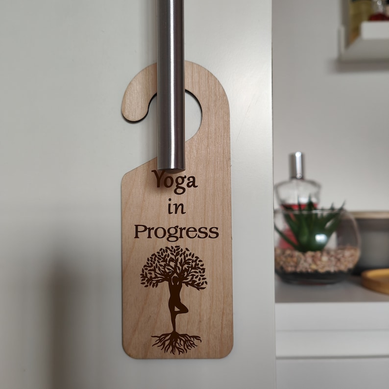Yoga in Progress Door Hanger: Engraved Wood Meditation Sign - Etsy