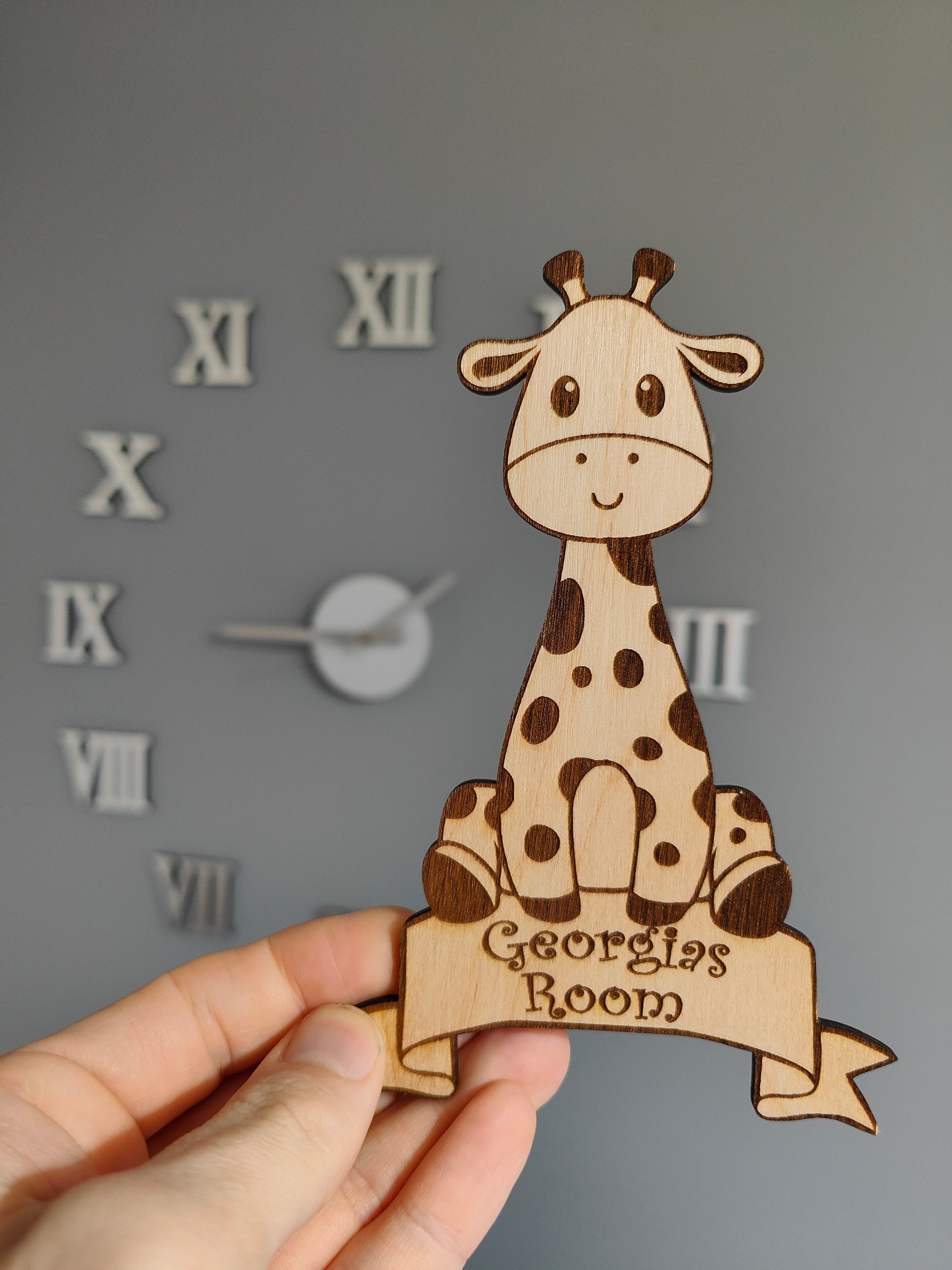 Personalised Giraffe Door Sign: Engraved Wood Nursery Decor - Etsy
