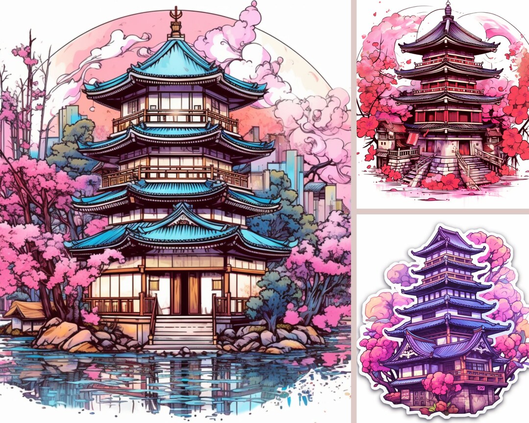 Serene Sakura - Digital Download Japanese Style House Art Clip Wallpaper Animated Tranquil ...