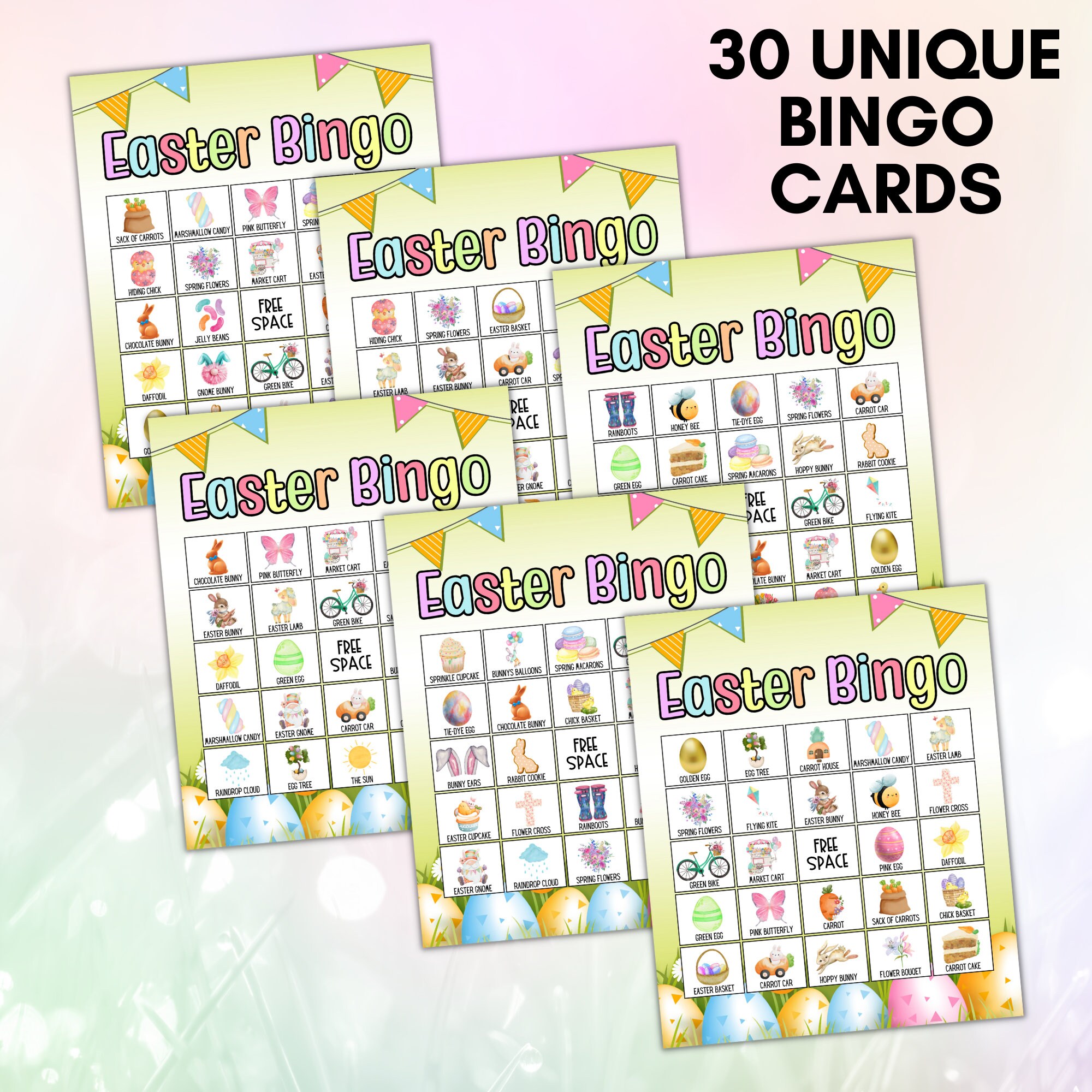 Easter Bingo Printable Bingo Cards 30 Unique Bingo Cards for Easter for ...