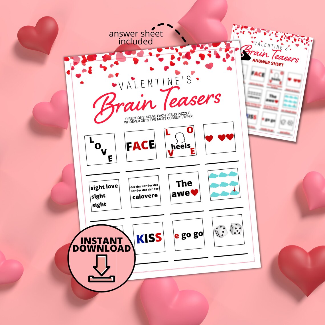 Valentine's Day Brain Teaser Game | Valentine's Day Printable Games ...