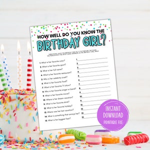 Birthday Game How Well Do You Know the Birthday Girl Printable - Etsy