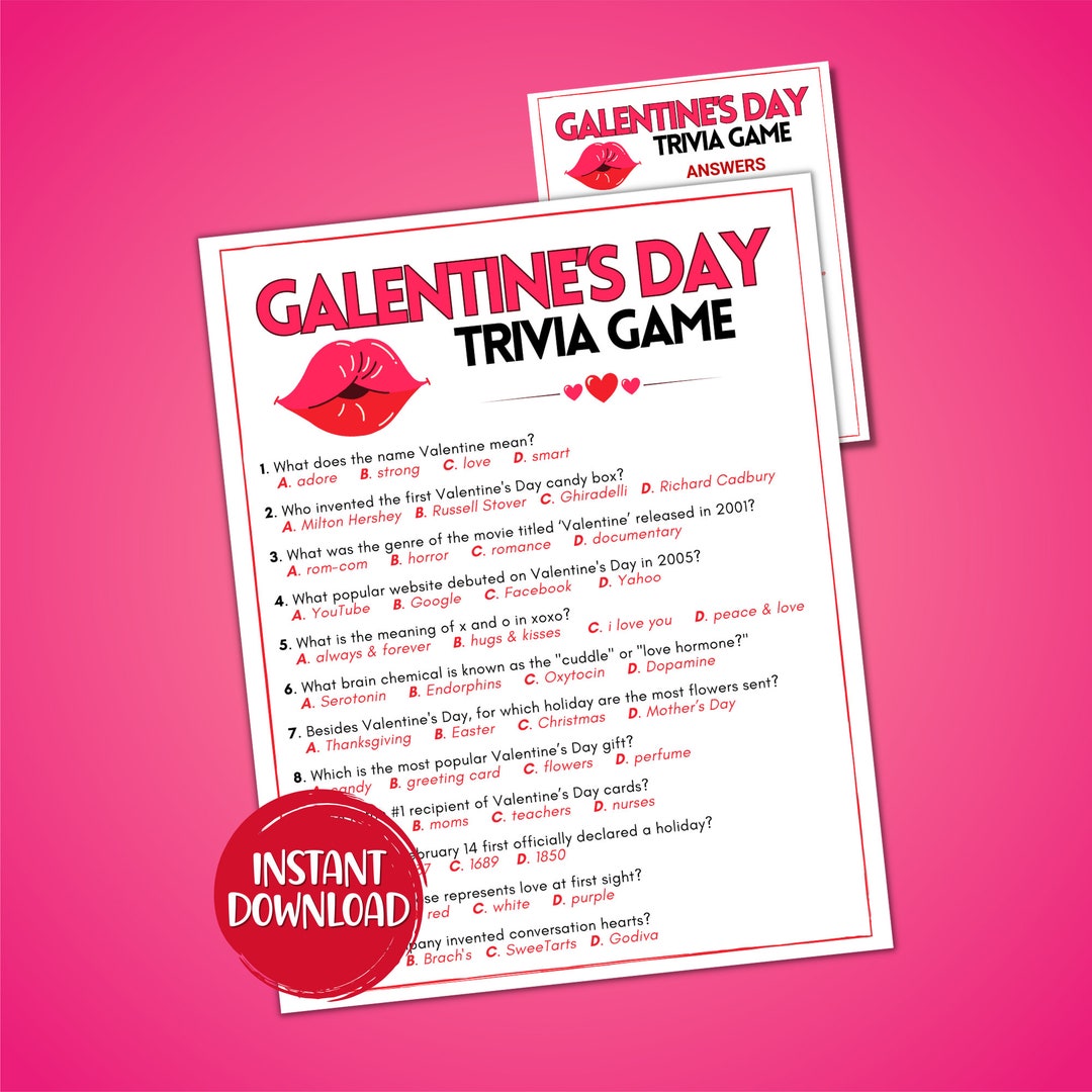 Galentines Day Trivia Quiz Printable Game for Galentine Girls Night Out ...