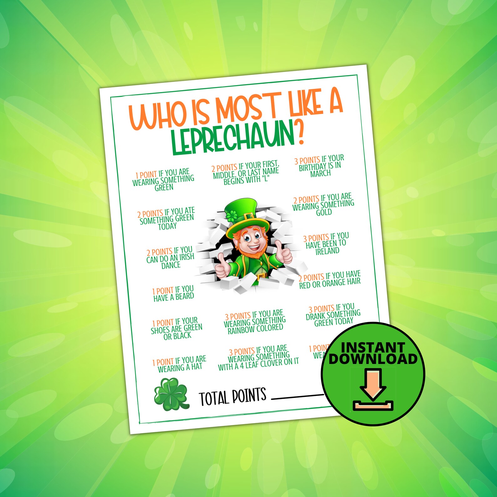 St. Patricks Day Games St Patrick's Day Most Like a Leprechaun Game ...