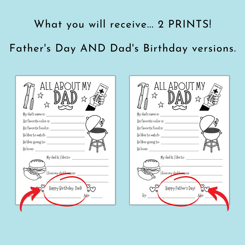 All About My Dad | Fathers Day Activity | Printable Coloring Card for ...