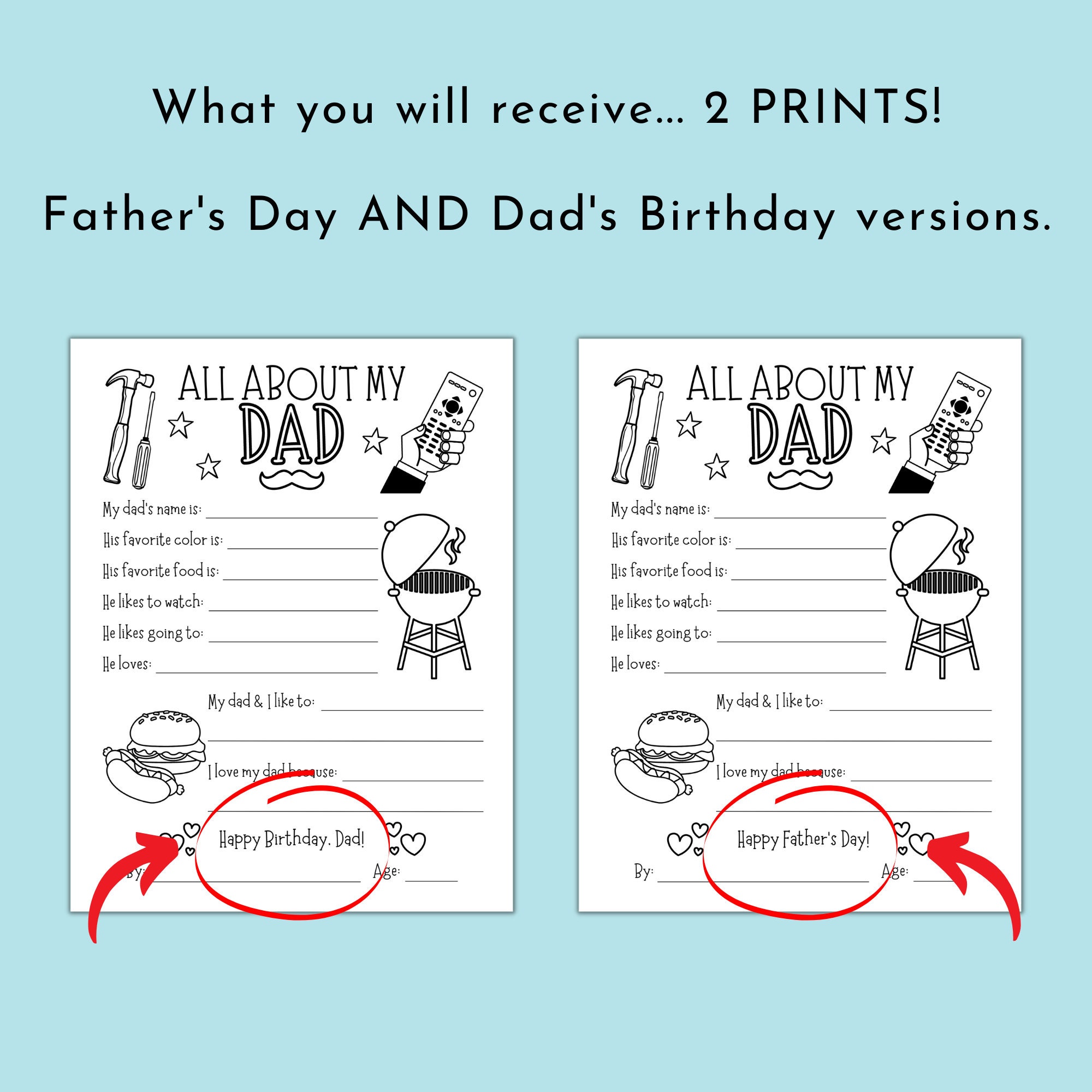All About My Dad | Fathers Day Activity | Printable Coloring Card for ...