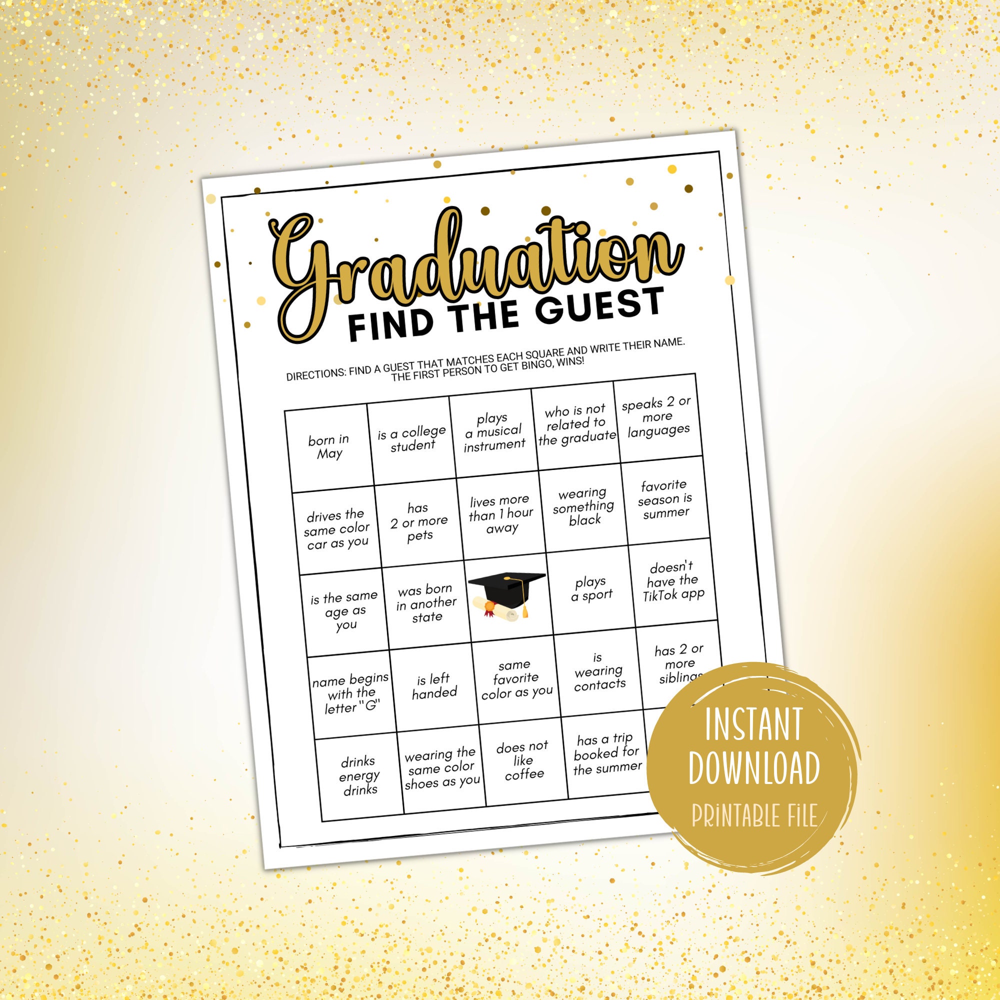 Graduation Games Printable Find the Guest Bingo Game Graduate Instant ...