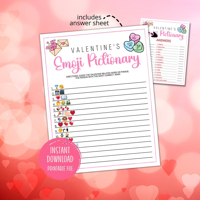 Valentine's Day Emoji Pictionary Game Valentine Printable Party Games ...