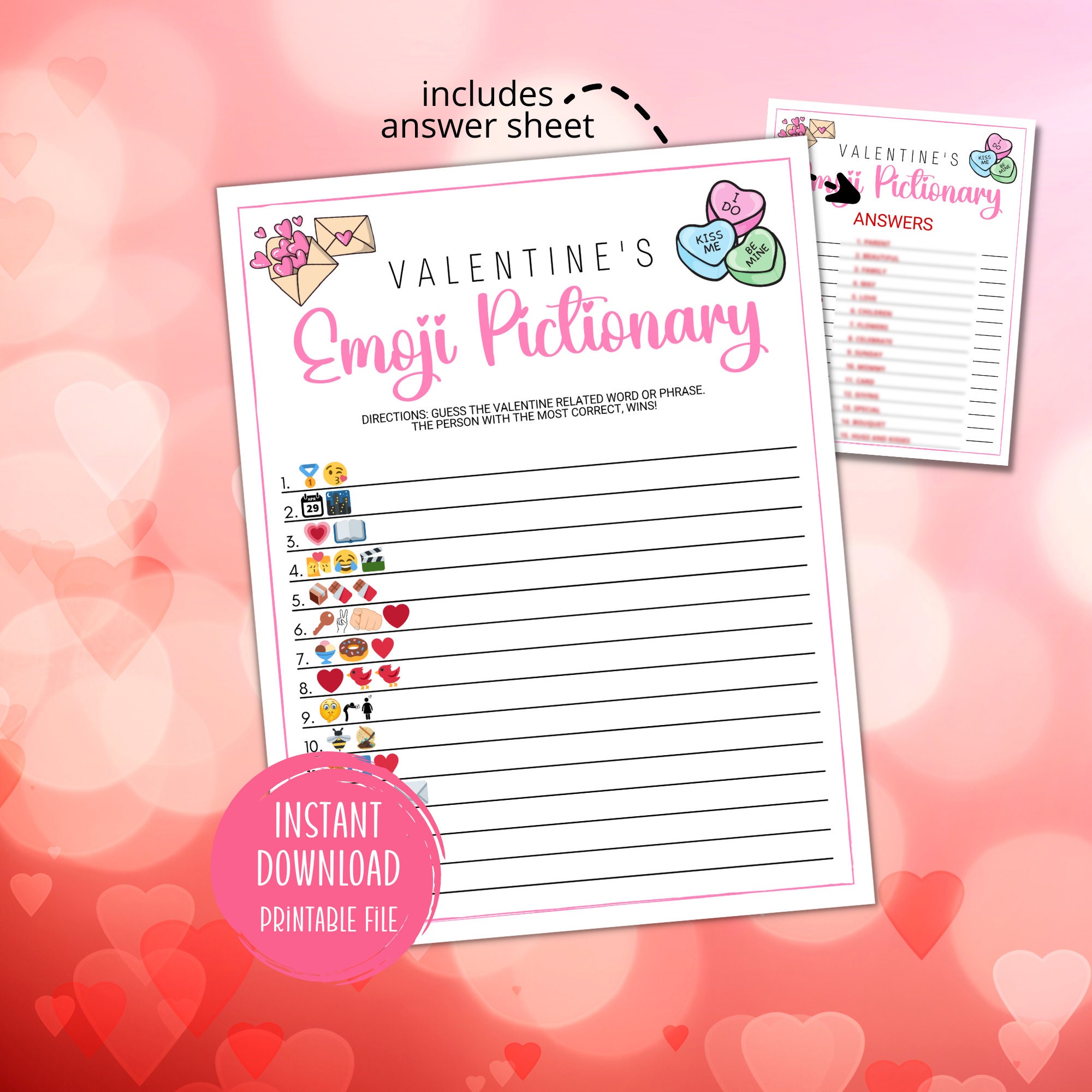 Valentine's Day Emoji Pictionary Game Valentine Printable Party Games ...