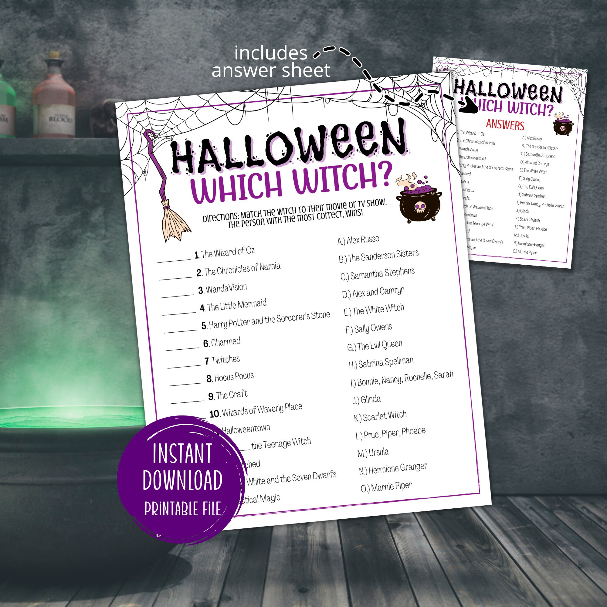 Halloween Printable Game Which Witch Match up Movie Game Printable ...