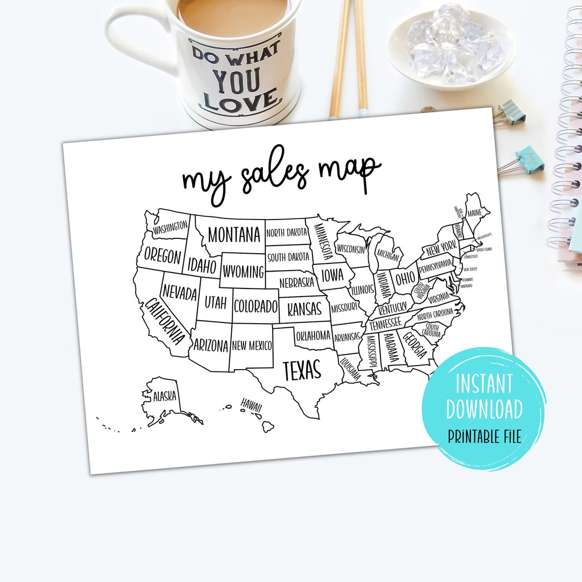 Sales Map Printable | Coloring Sales Map Tracker | Instant Download ...