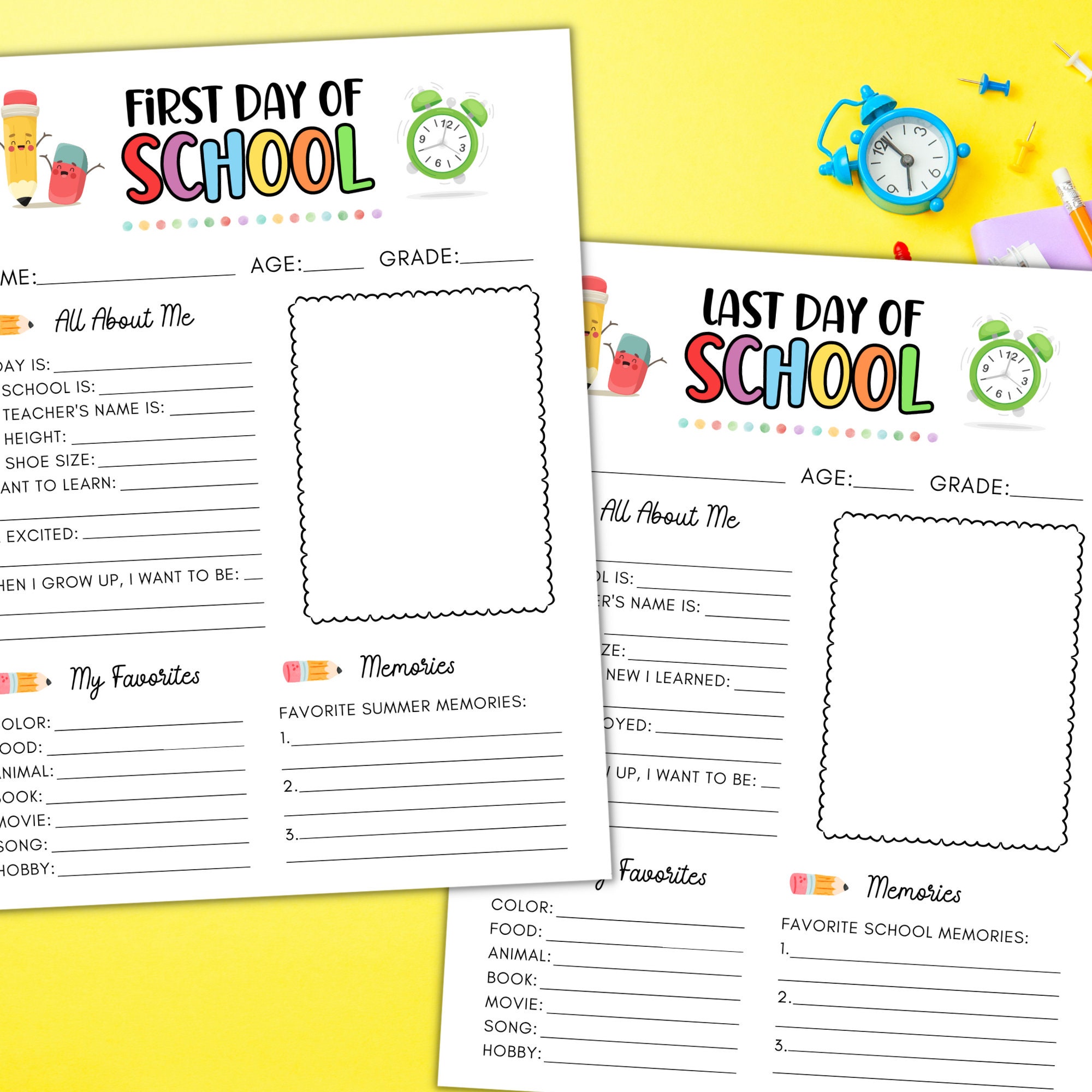 First and Last Day of School Printable Back to School Questionnaire ...