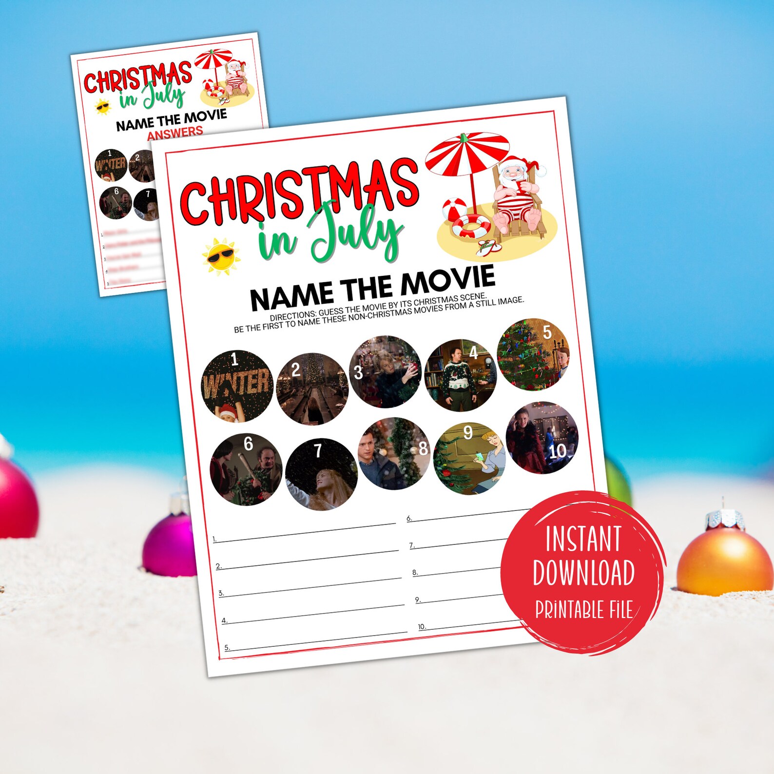 Christmas in July Game Printable Christmas Trivia Name That Movie Game ...