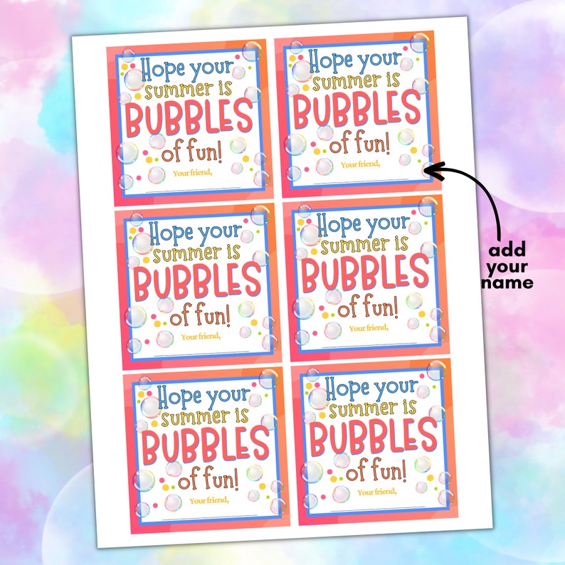 End of School Year Bubble Tags Classmate Gifts Summer Vacation Bubbles ...