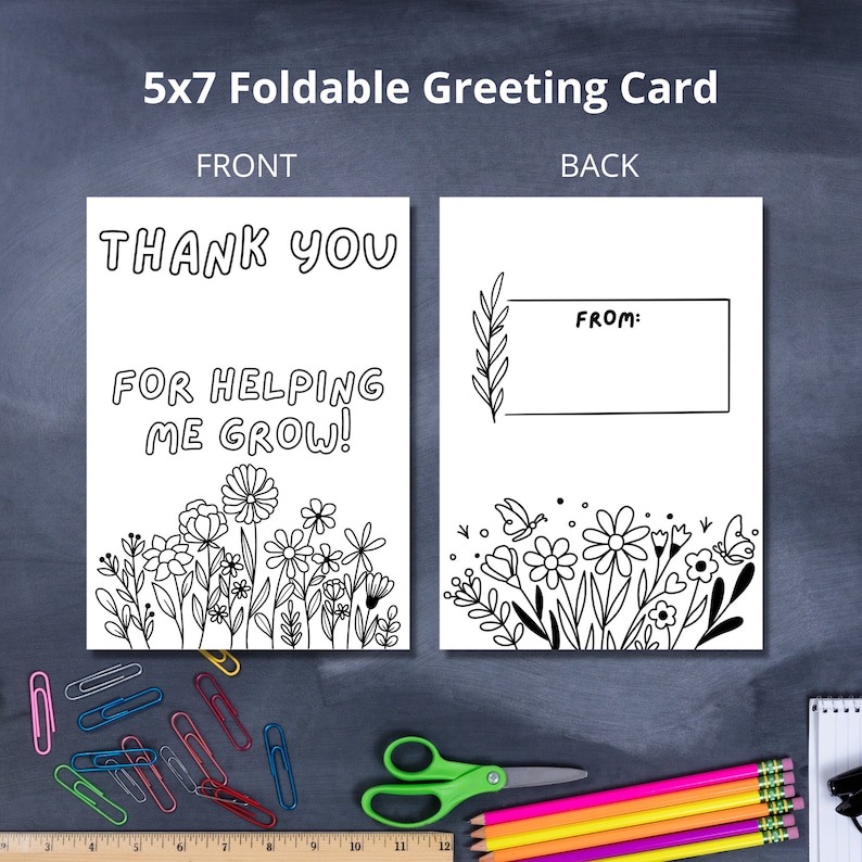 Printable Teacher Card | Thank You for Helping Me Grow | Kids Coloring ...