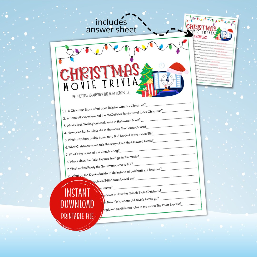 Christmas Movie Trivia Holiday Party Game Christmas Party Game ...