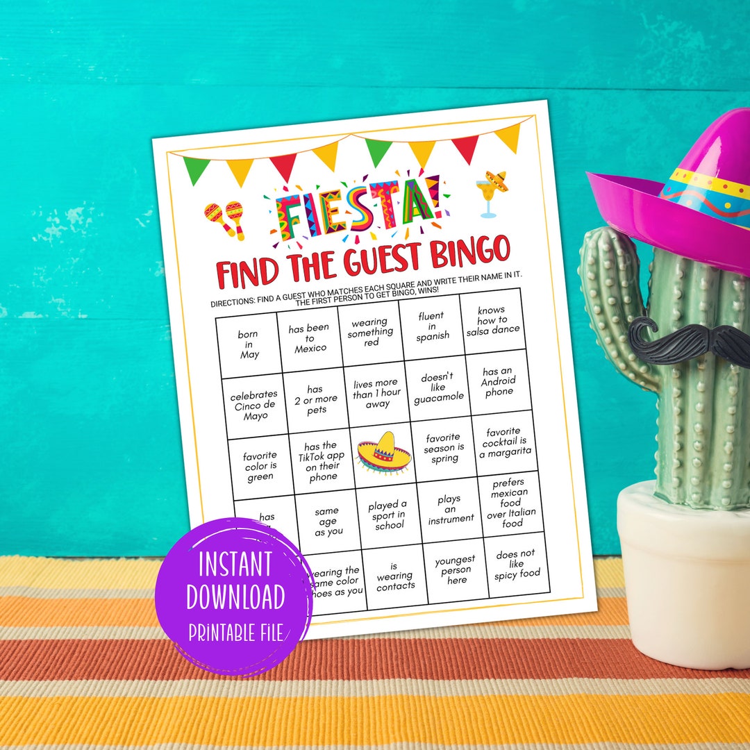 Cinco De Mayo Bingo Game Printable Find the Guest Bingo Fiesta Theme ...