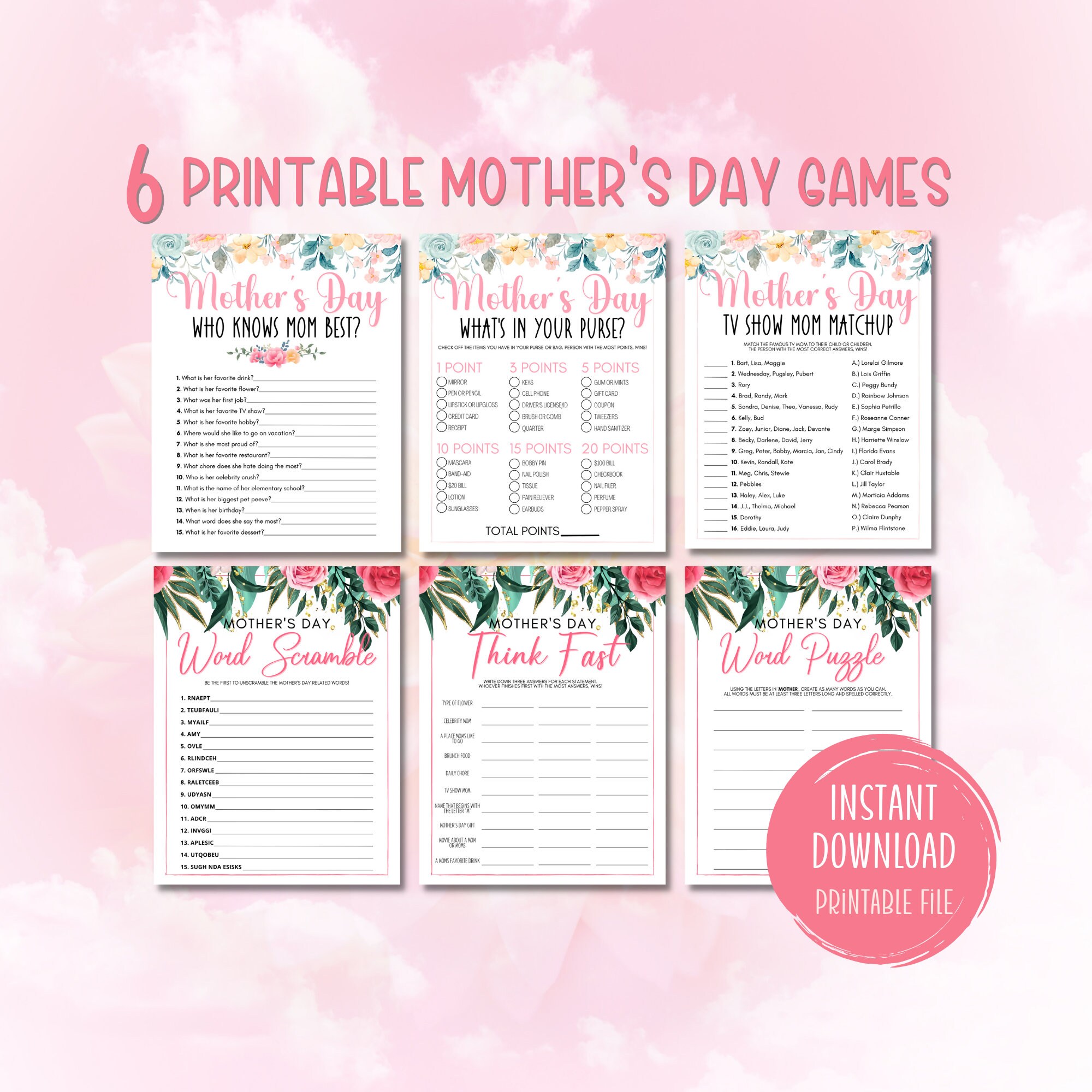 Mother's Day Games | Printable Game Bundle | Mother's Day Activities ...