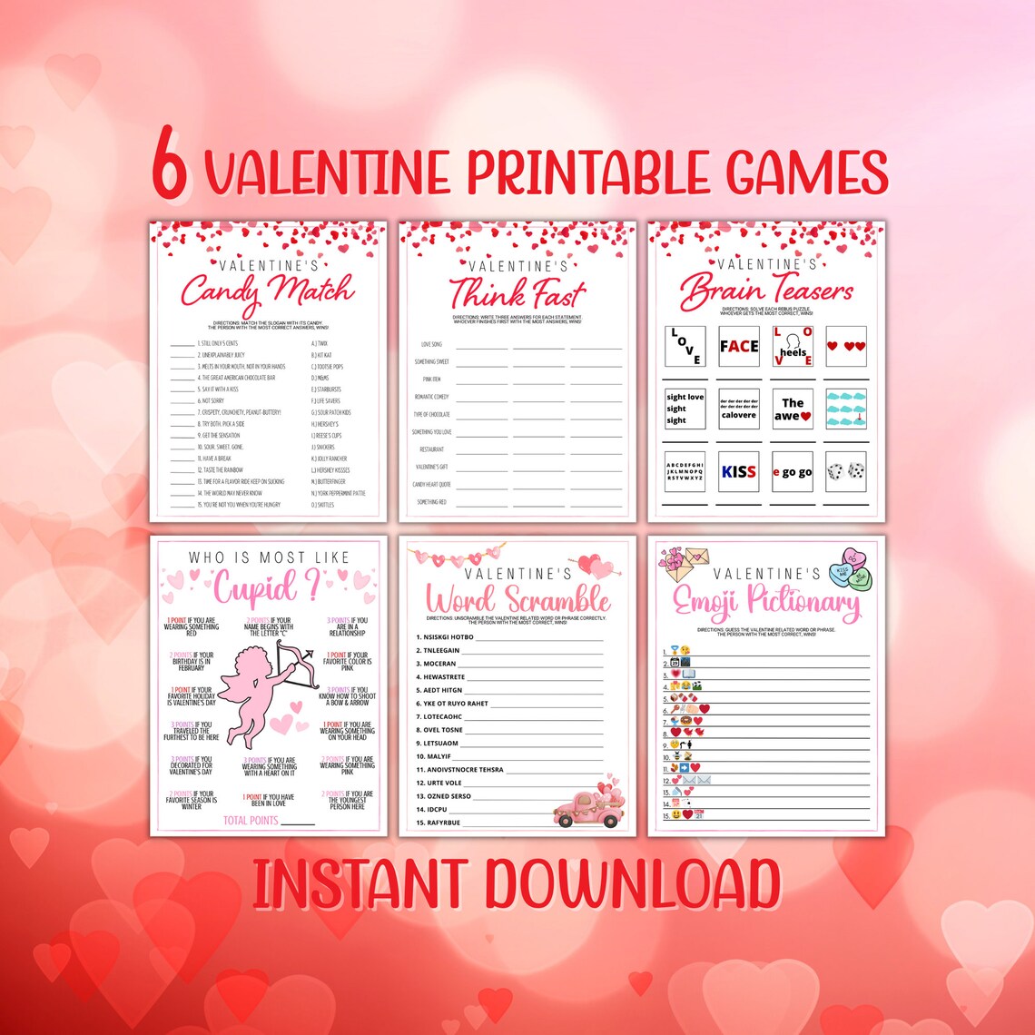 Valentine's Day Games Printable Bundle Valentine Games for Office Party ...