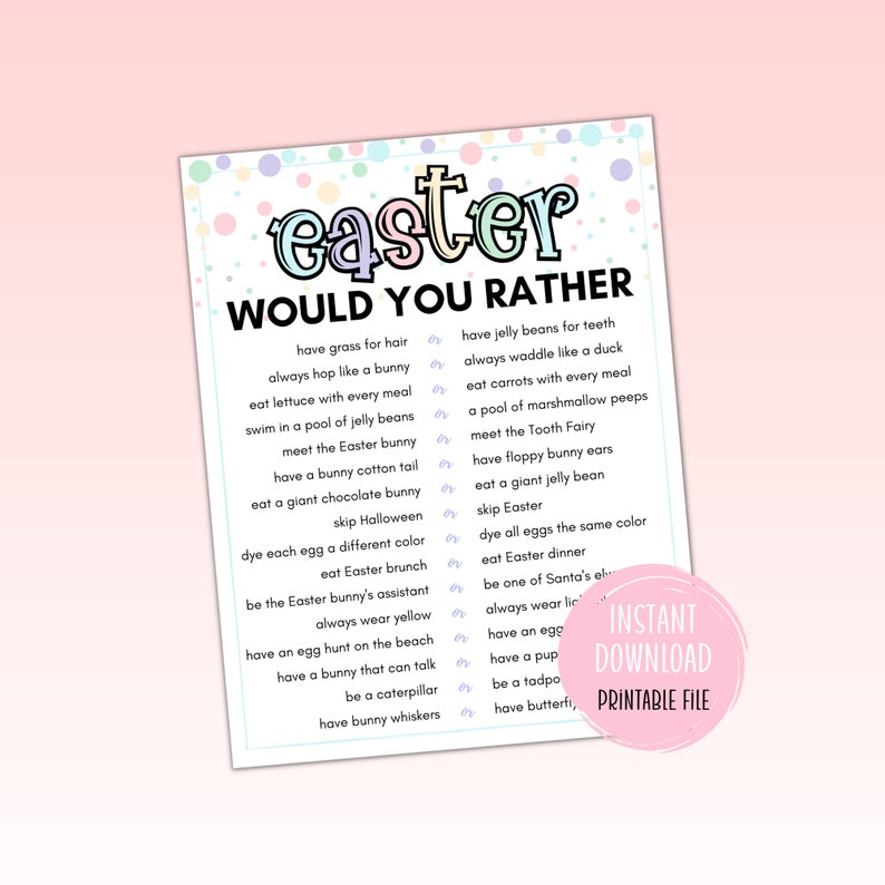 Easter Would You Rather Printable Game Easter Digital Download Easter ...
