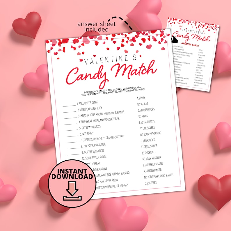 Valentine's Day Candy Match Game | Valentine's Day Printable Games ...