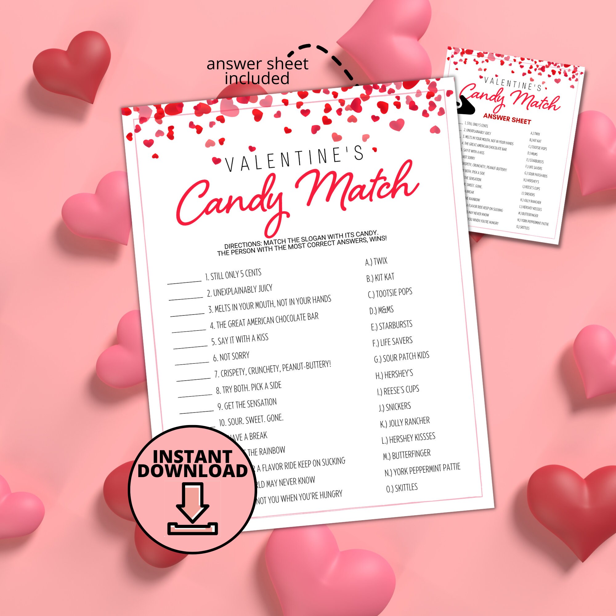 Valentine's Day Candy Match Game | Valentine's Day Printable Games ...