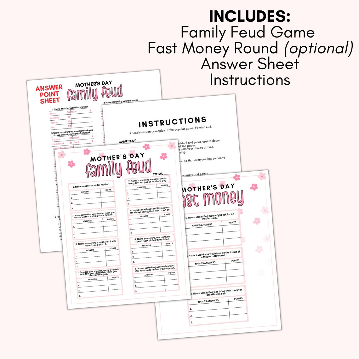 Mothers Day Family Feud Game Printable Family Feud Printable Quiz Game ...