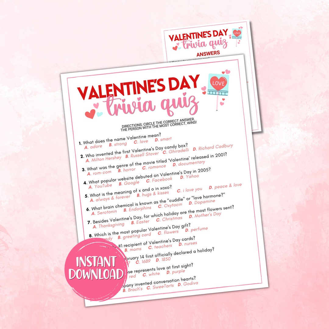 Valentines Day Printable Trivia Game for Office Party Game Night ...