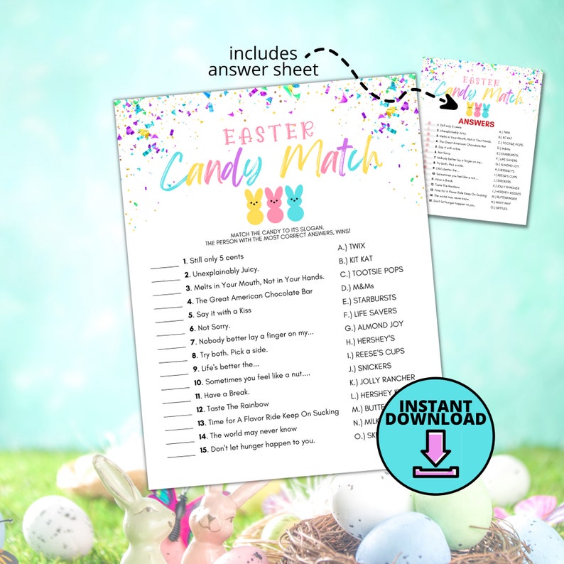 Easter Candy Match Game Easter Printable Games Candy | Etsy