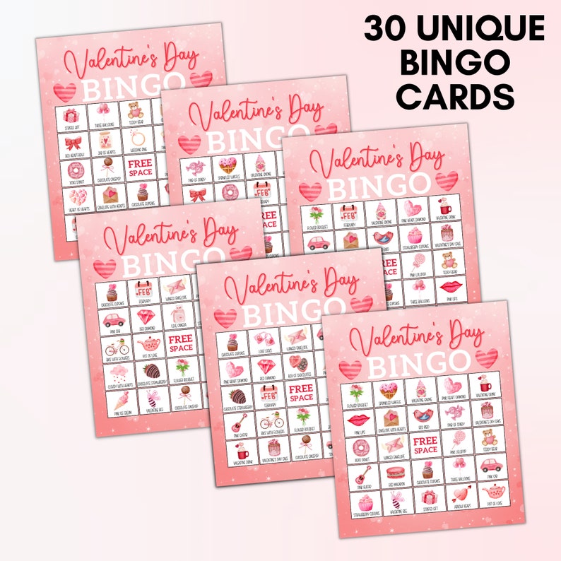 Valentines Day Bingo Printable 30 Unique Bingo Cards - Etsy