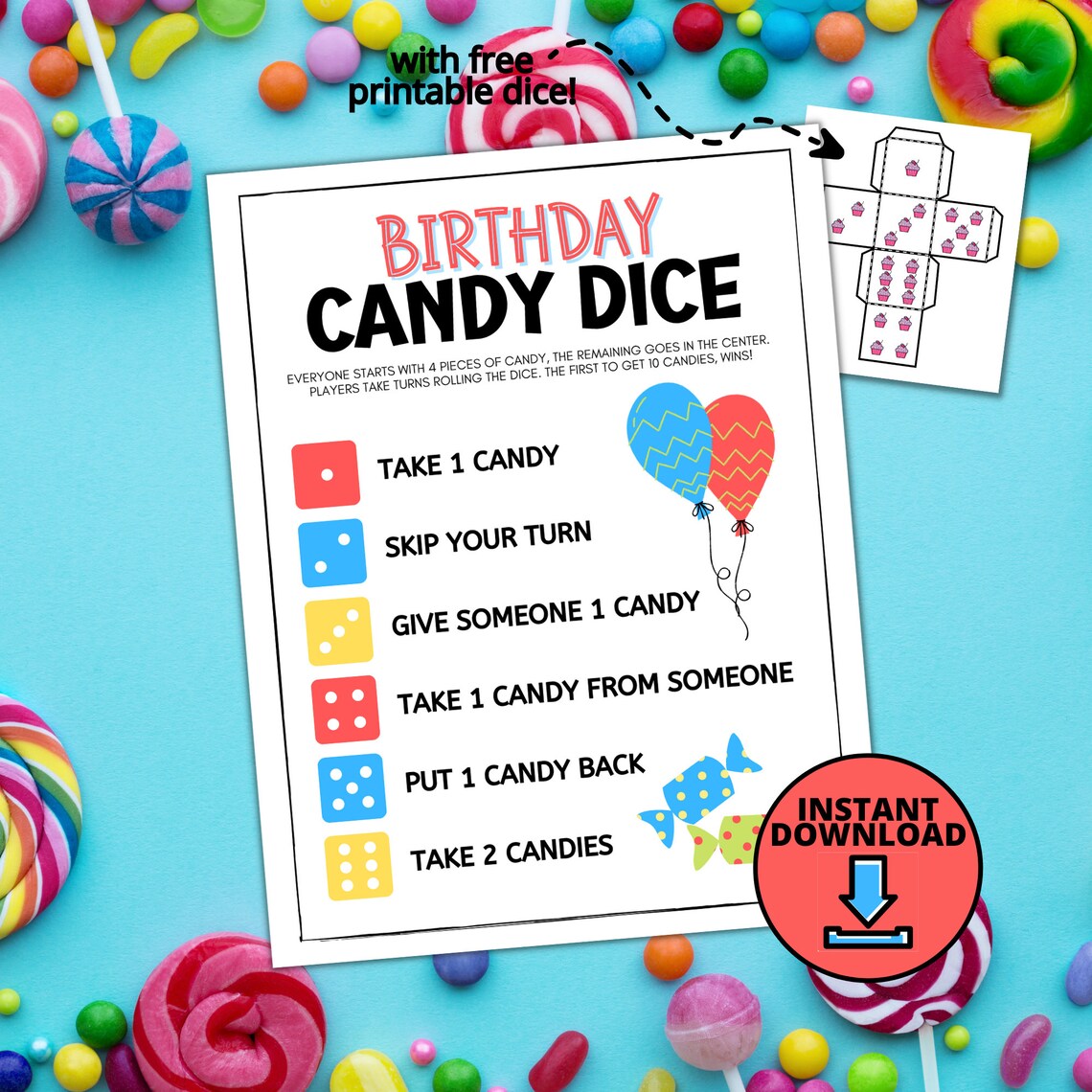 Candy Dice Game Birthday Party Games for Kids Kids Games - Etsy
