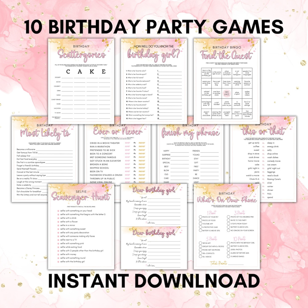 Birthday Party Printable Games Teen Girl Bday Games Sweet 16 Party ...
