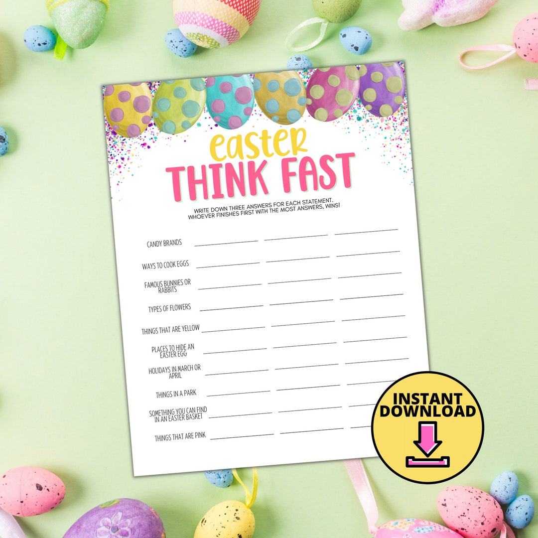 Easter Think Fast Game, Easter Party Game, Easter Printable Game ...