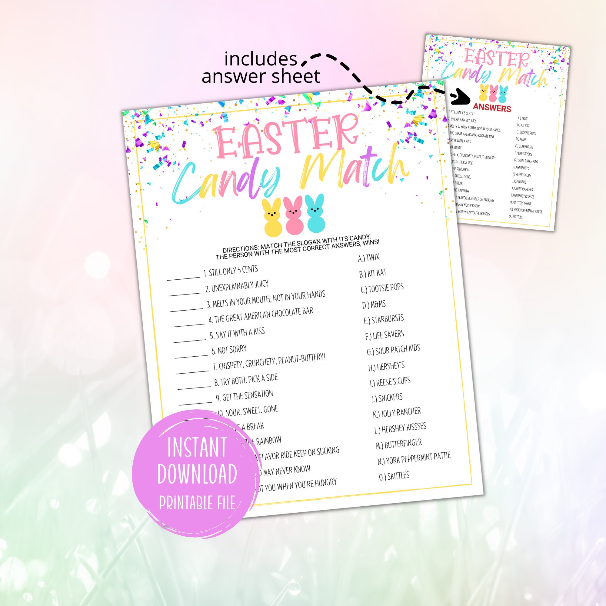 Easter Candy Match Game | Easter Printable Games | Candy Slogan Game ...