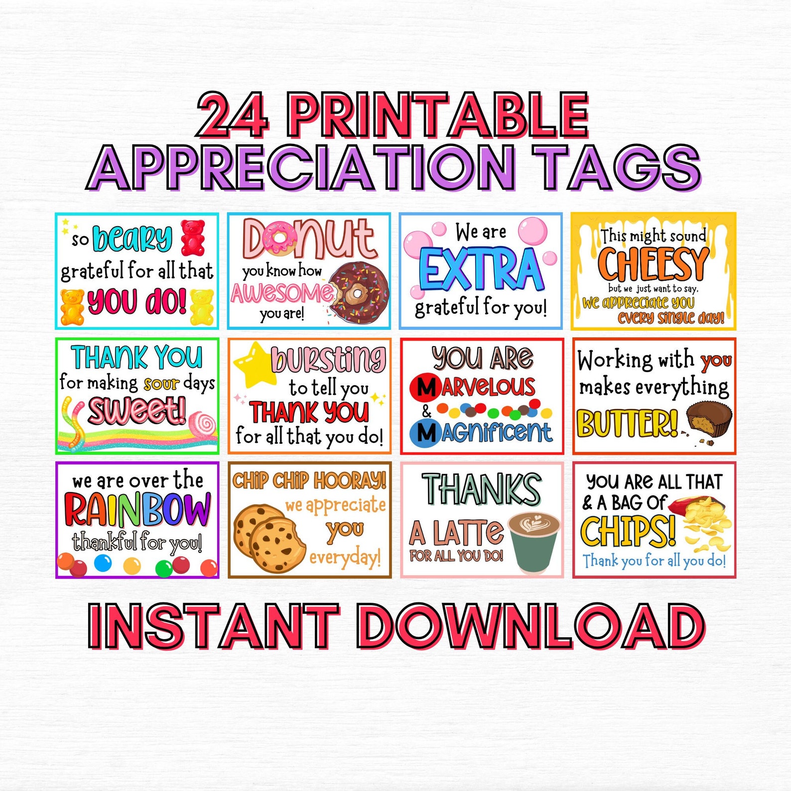 Employee Candy Bar Gift Tags Thank You Notes for Employee Appreciation ...