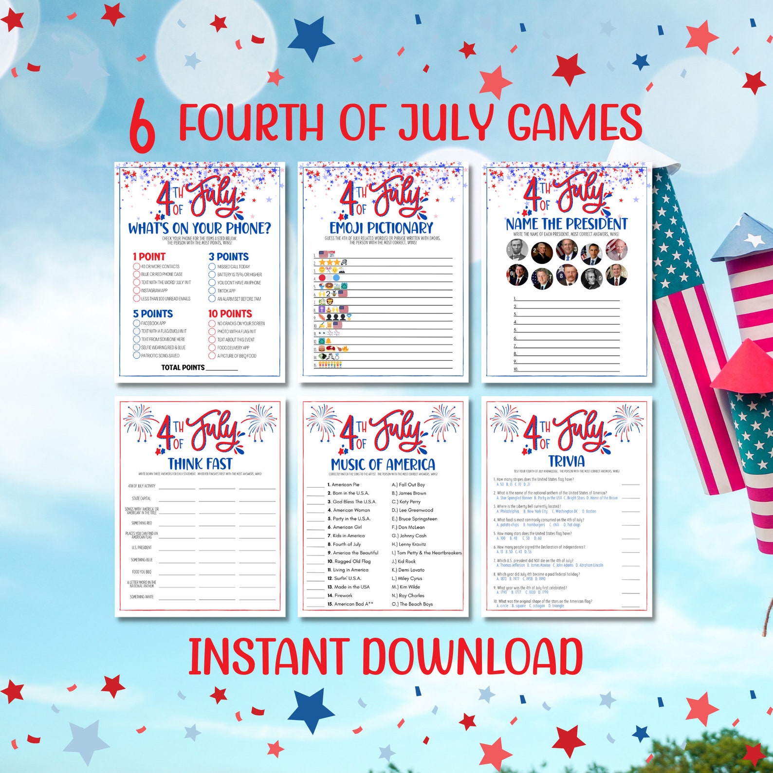 4th of July Printable Games Fourth of July Game Bundle - Etsy