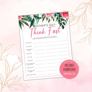 Mothers Day Day Games Printables | Think Fast Game | Mothers Day ...