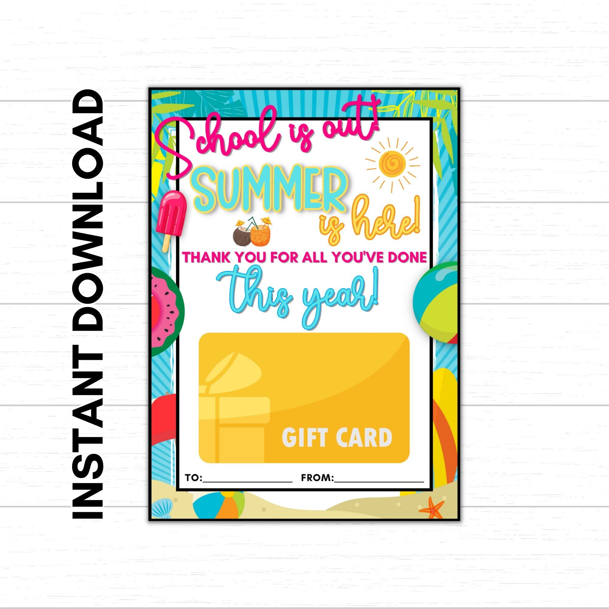 Printable Teacher Gift Card Holder for Summer Last Day of School ...