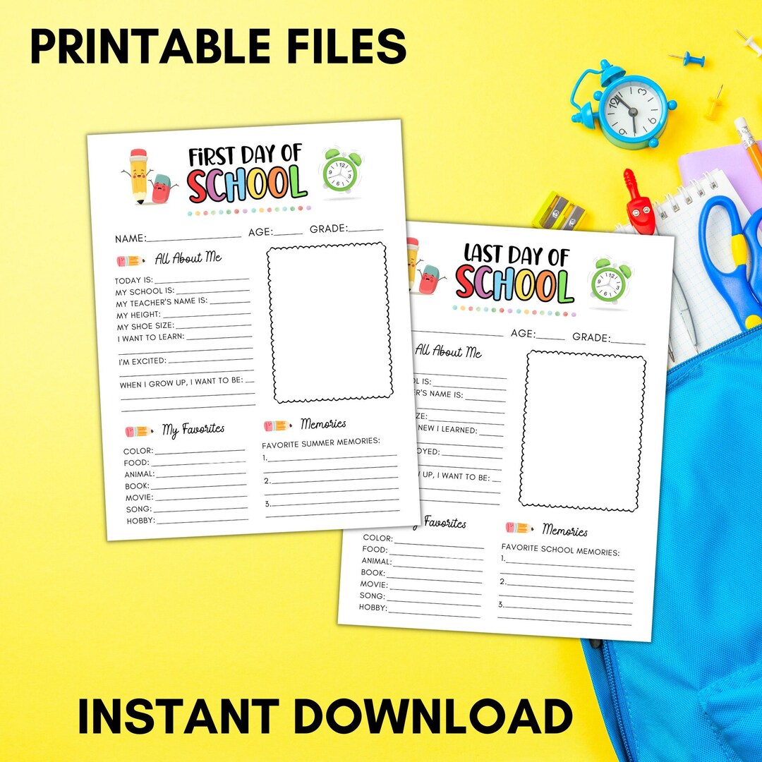 First and Last Day of School Printable Back to School Questionnaire ...