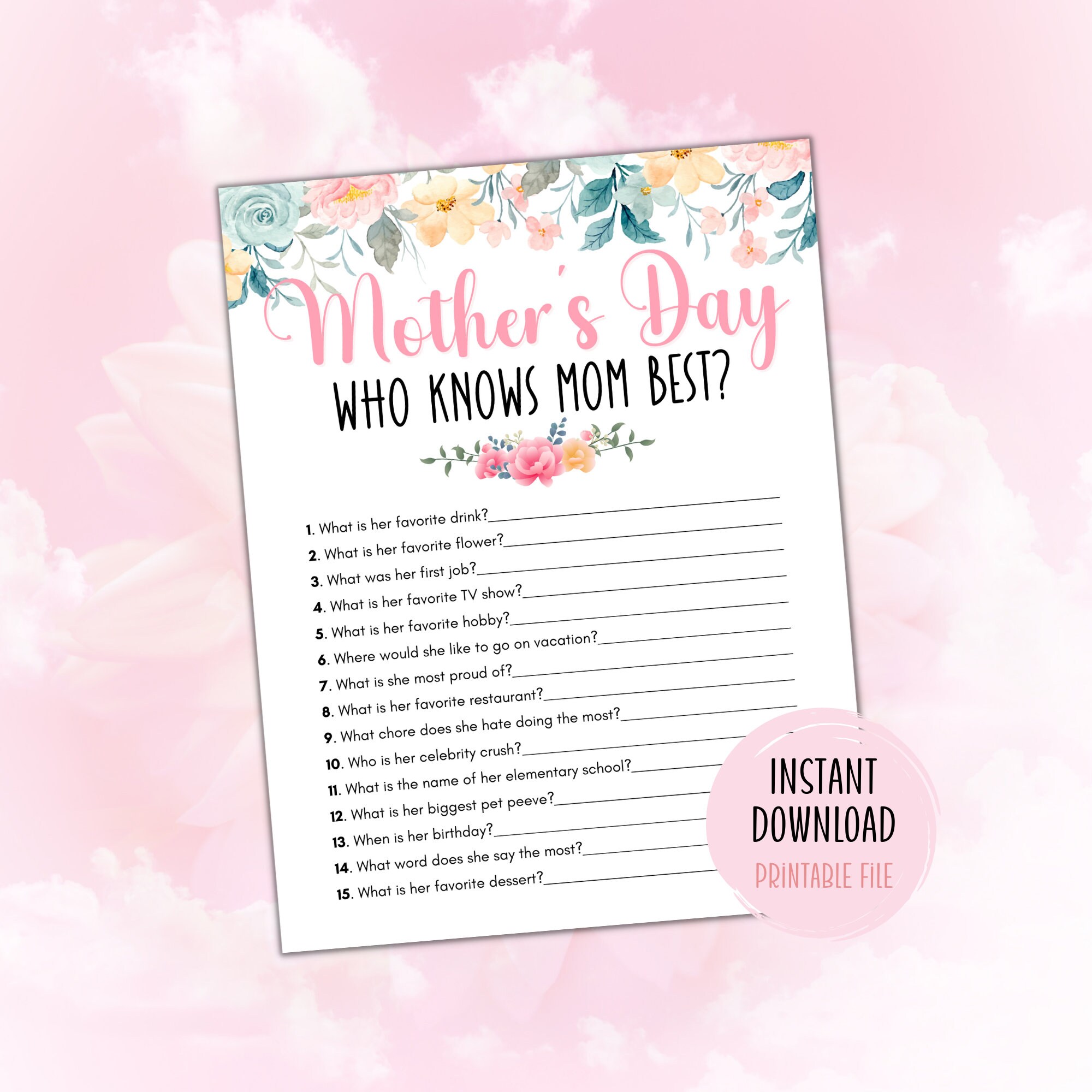 Mothers Day Who Knows Mom Best Game Mother's Day Games Who Knows Mommy ...