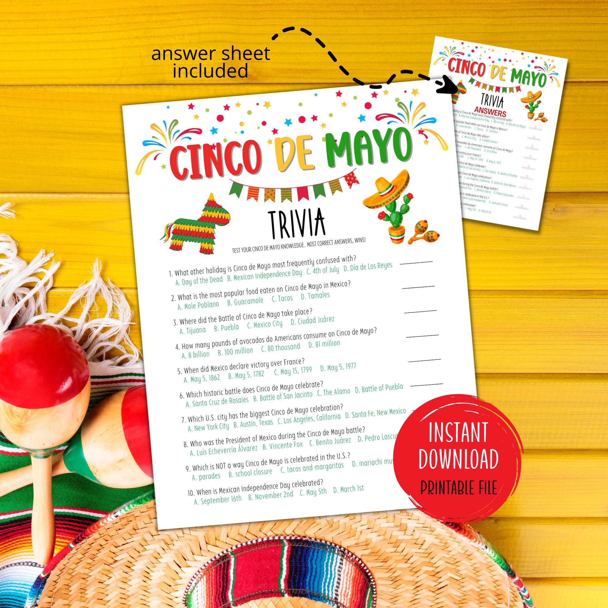 Cinco De Mayo Trivia Game Mexican Party Games Games for Kids Teen and ...