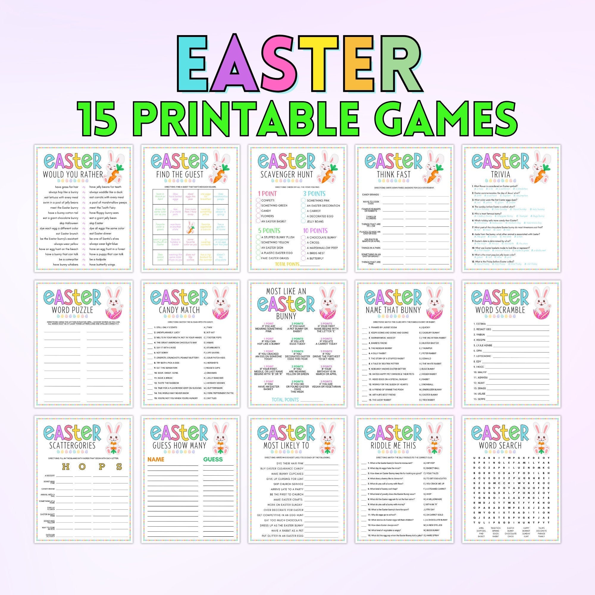 Easter Party Games Bundle, Family Easter Games, Printable Easter Party ...