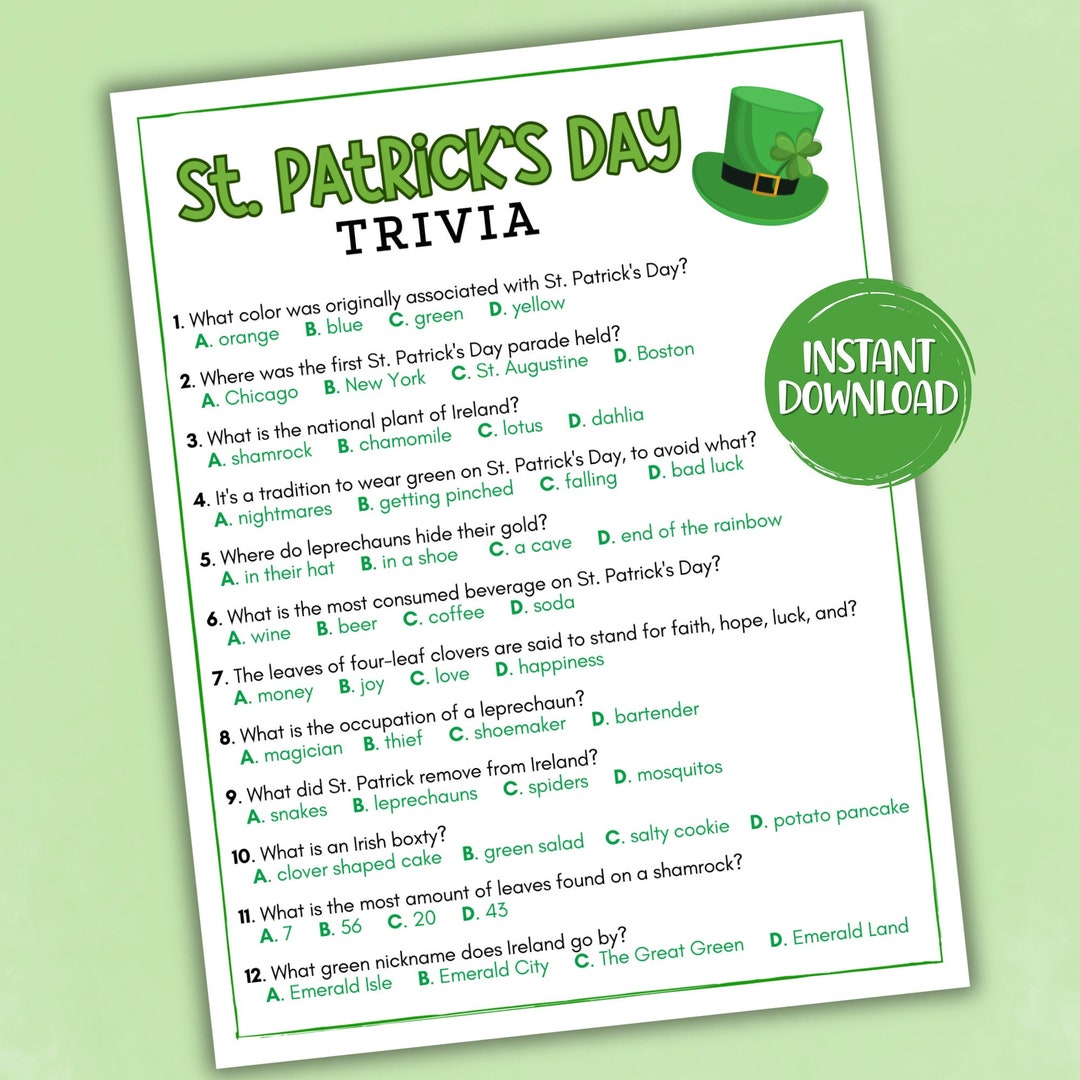 St Patricks Day Games, St Patricks Day Trivia Party Game, Adult Trivia ...