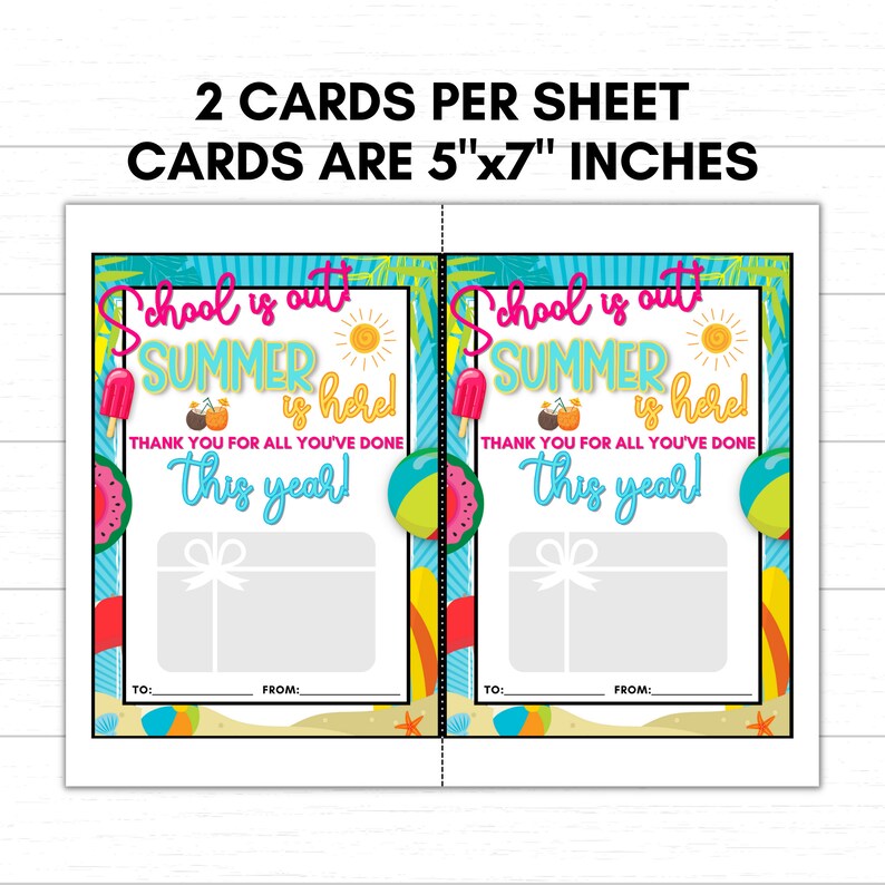 Printable Teacher Gift Card Holder for Summer Last Day of School ...