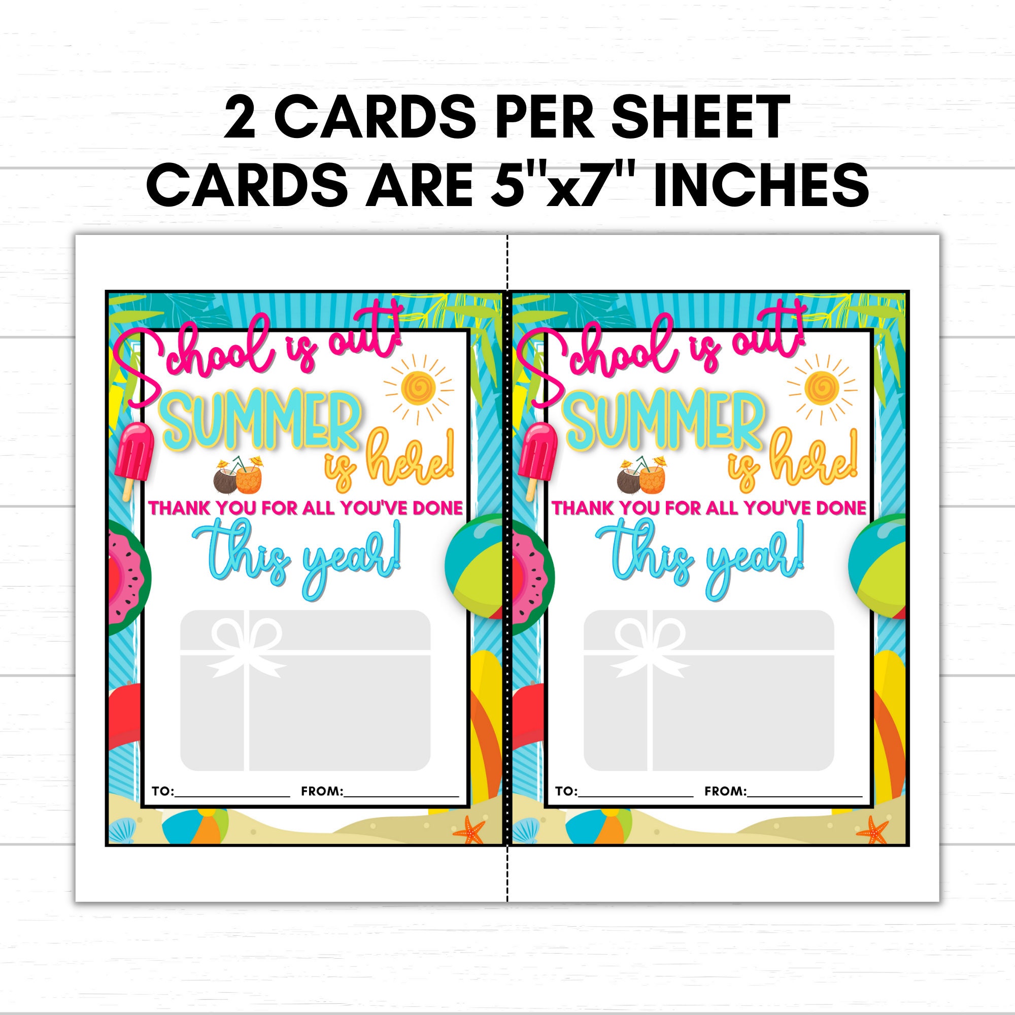 Printable Teacher Gift Card Holder for Summer Last Day of School ...