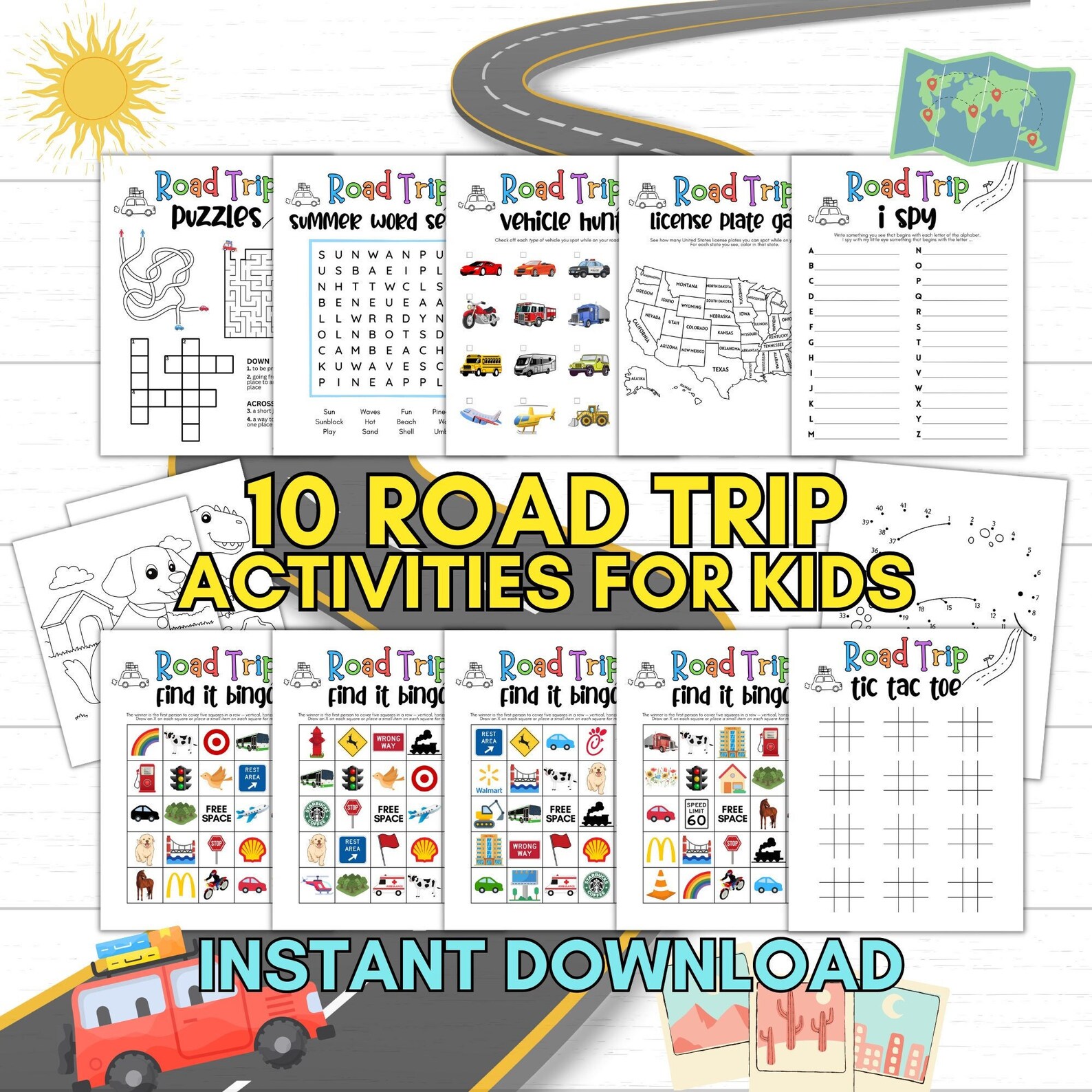 Road Trip Games for Kids Printables for Car Ride Games Summer ...