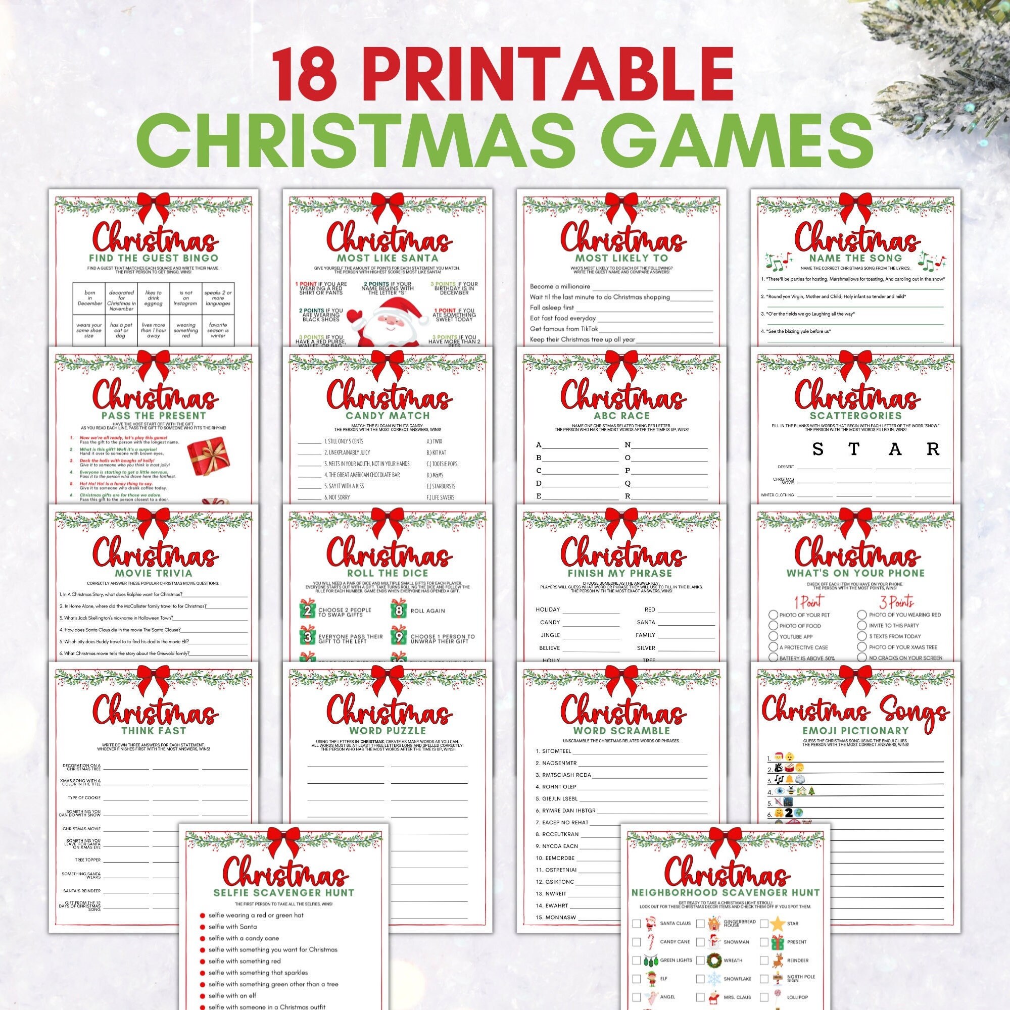 Printable Christmas Game Bundle Party Games for Office Party Family ...
