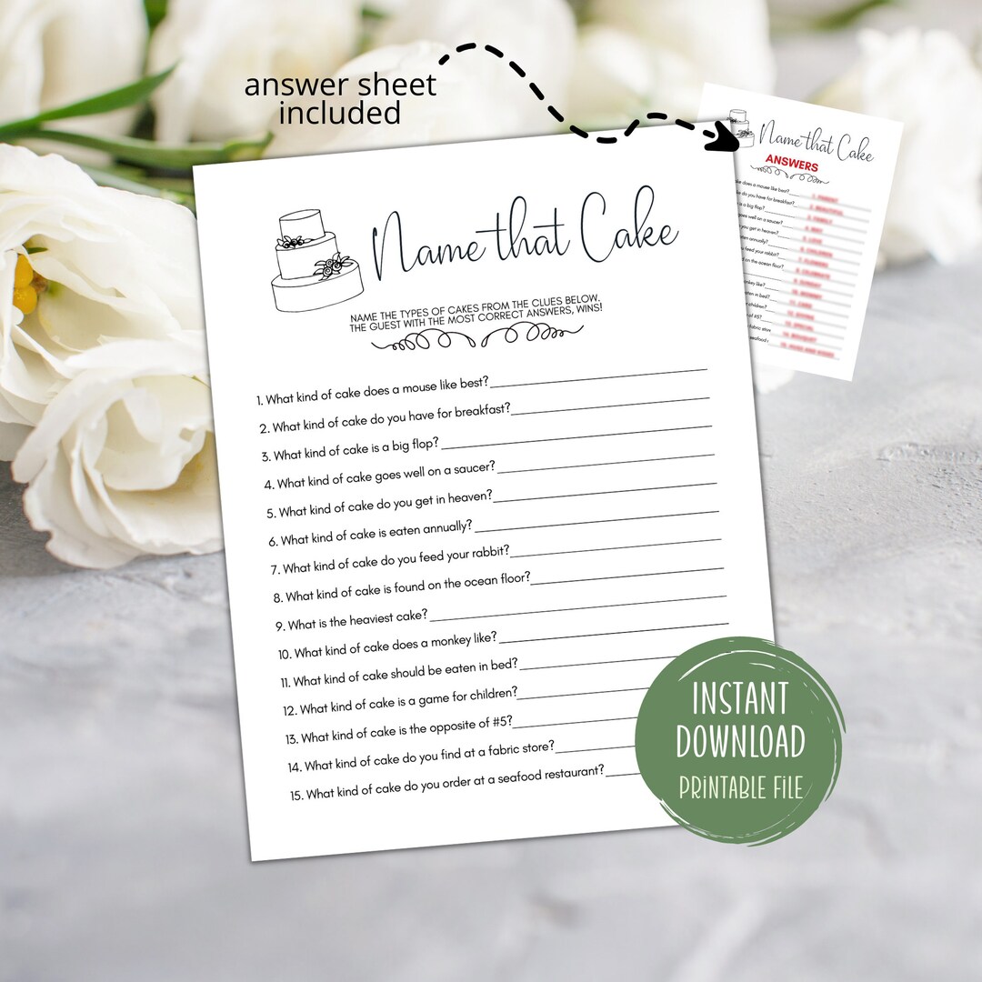 Bridal Shower Name That Cake Game | Wedding Shower | Minimalist ...