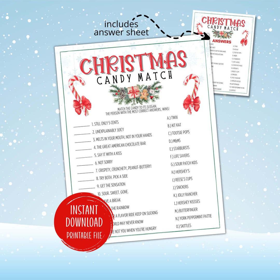 Christmas Candy Match Game | Candy Slogan Printable Game | Game for ...